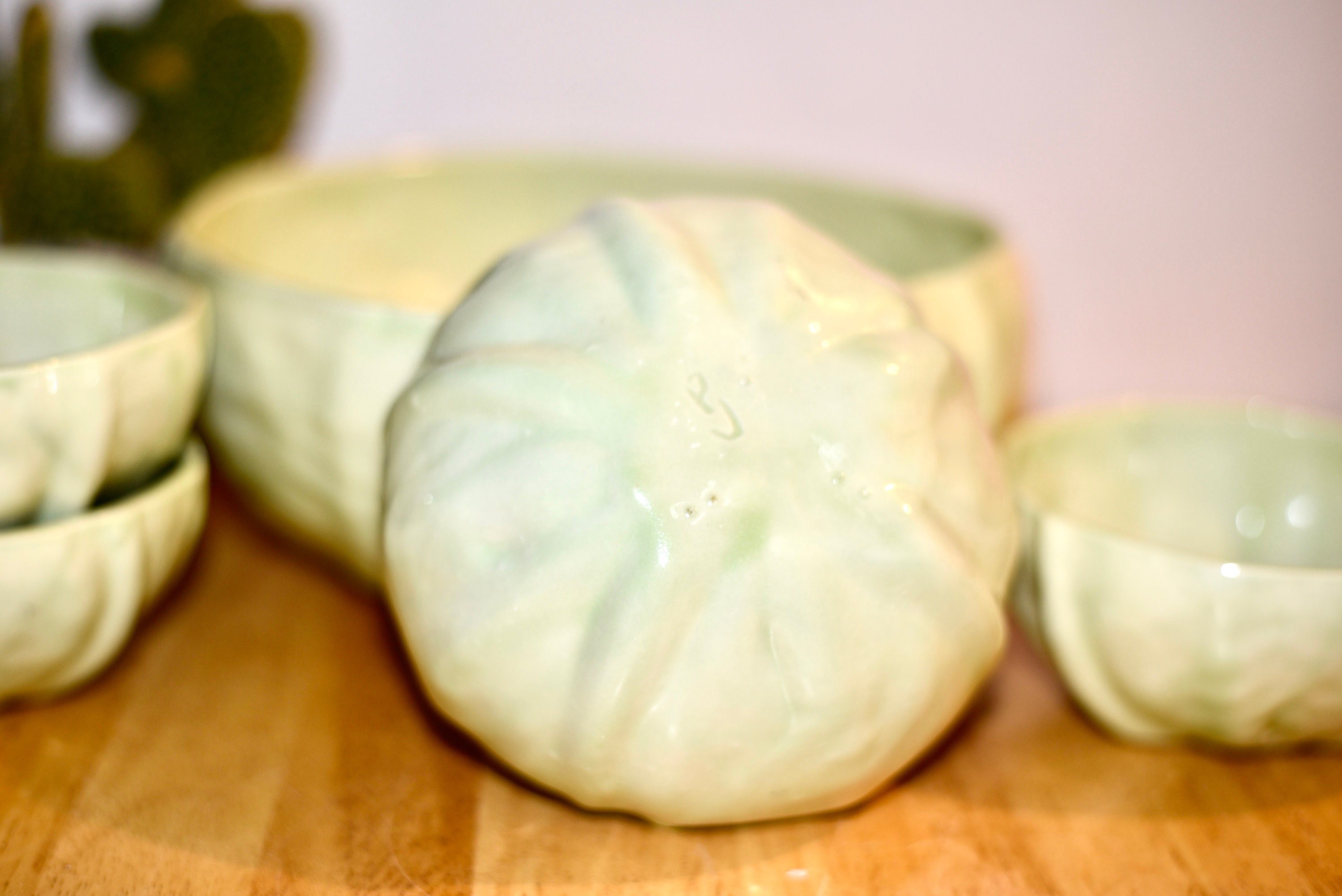 Vintage Figural Ceramic Cabbage Bowl Set of Salad Bowls Large Lettuce ...