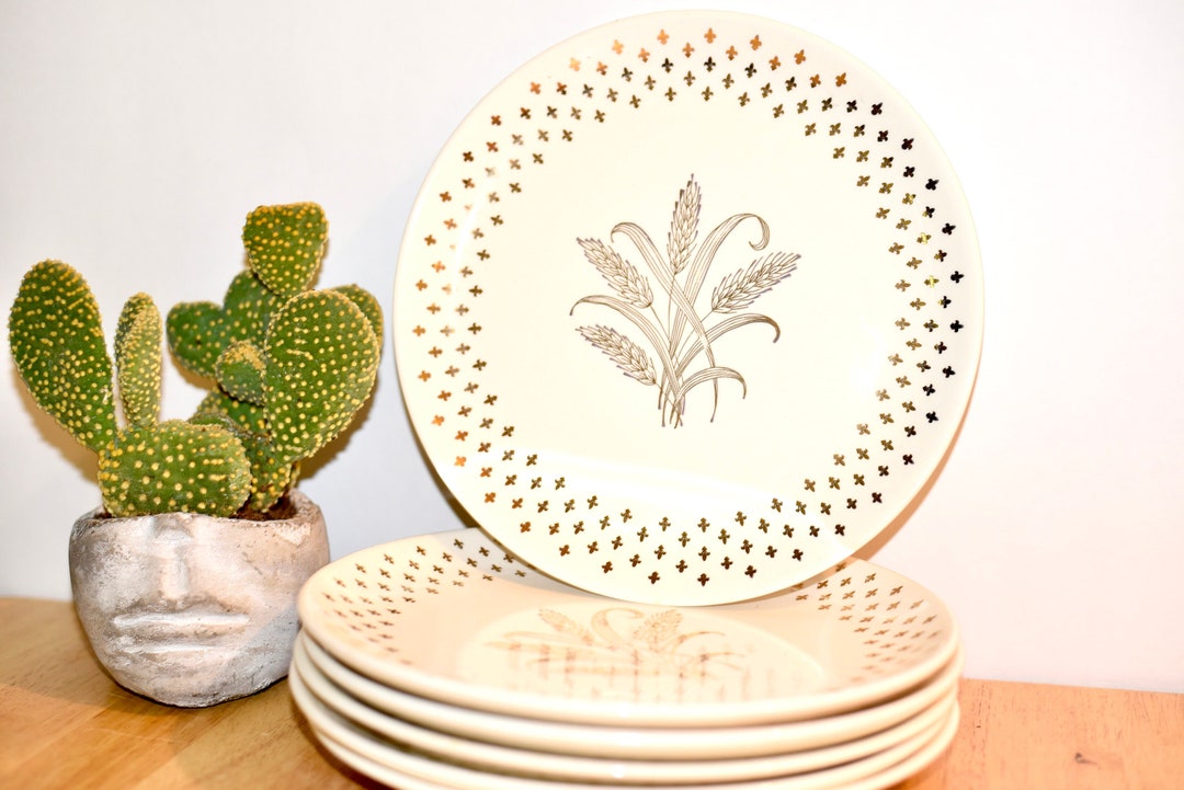 Vintage SCIO Golden Wheat Harvest Plates Homer Laughlin Style Gold ...