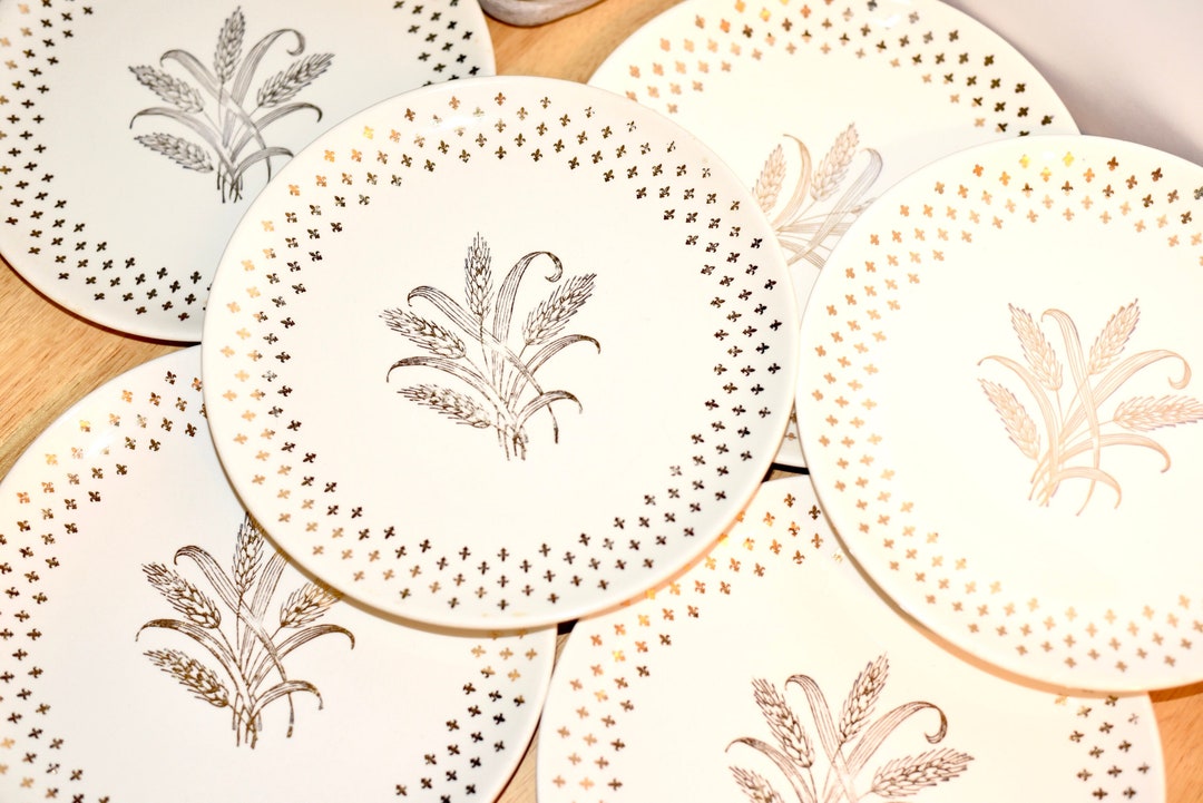 Vintage SCIO Golden Wheat Harvest Plates Homer Laughlin Style Gold ...