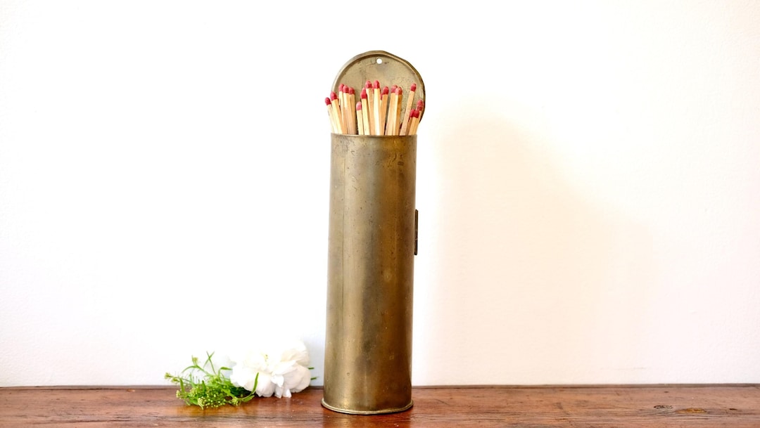 Vintage Mid-century Brass Match Holder Fireplace Wall-hanging Brass ...