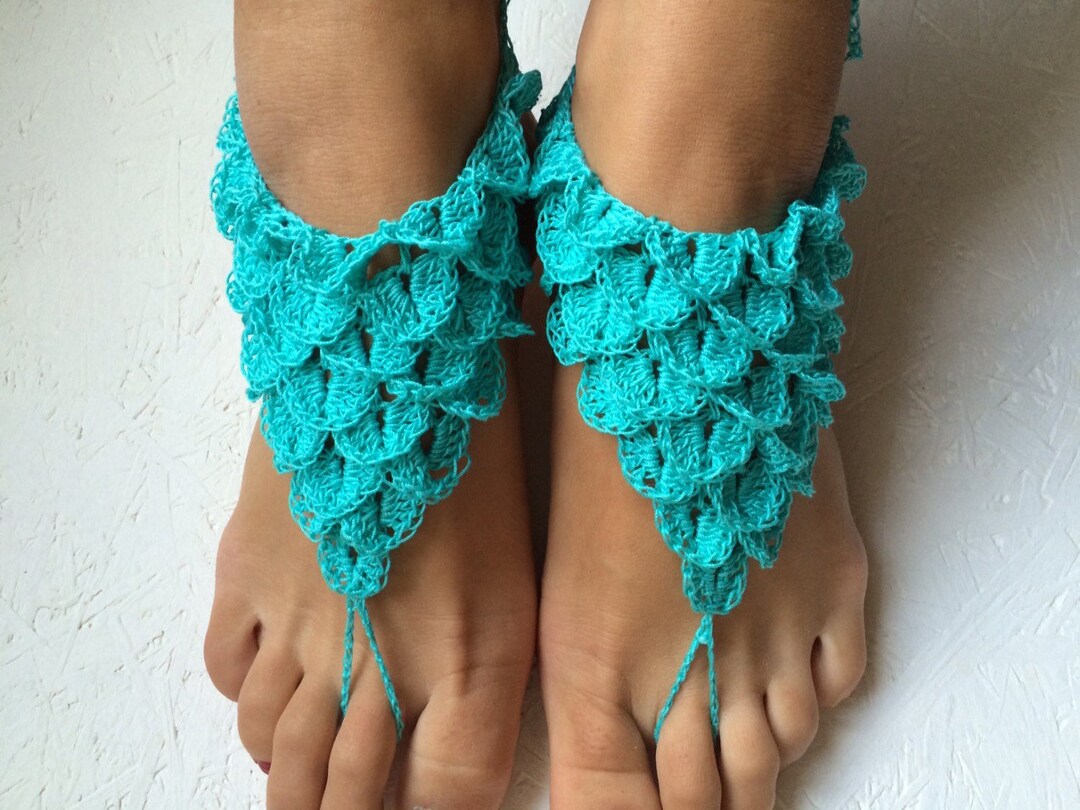 Dragon Scale Turquoise Barefoot Sandals Wedding Sandals Bridal Shoes ...