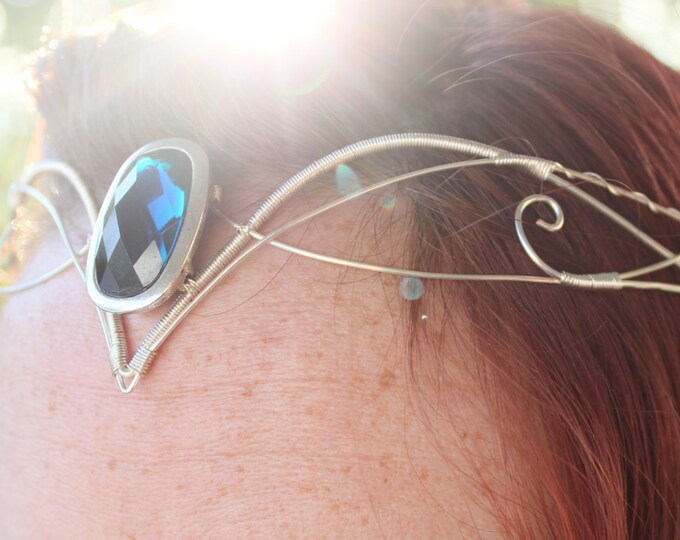 Silver Elven Crown With Blue Gem, Silver Circlet, Reversable Crown ...