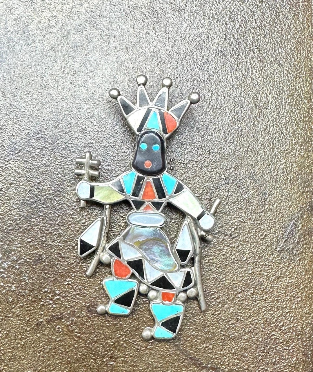 Signed Zuni Ghan Dancer Kachina Multi-stone Inlay Pendant/brooch ...
