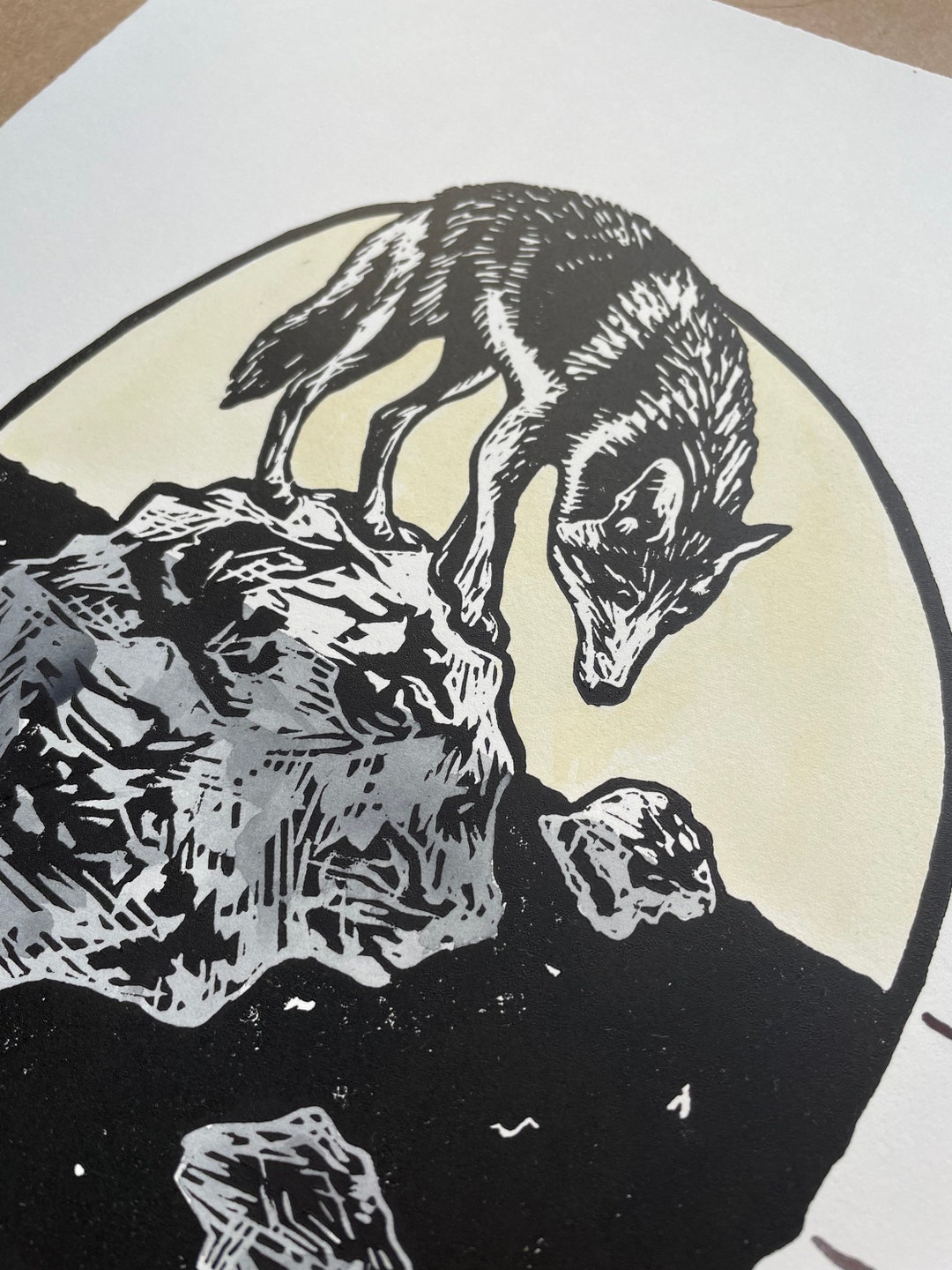 Coyote Woodcut Print With Watercolor- “listen” - Etsy