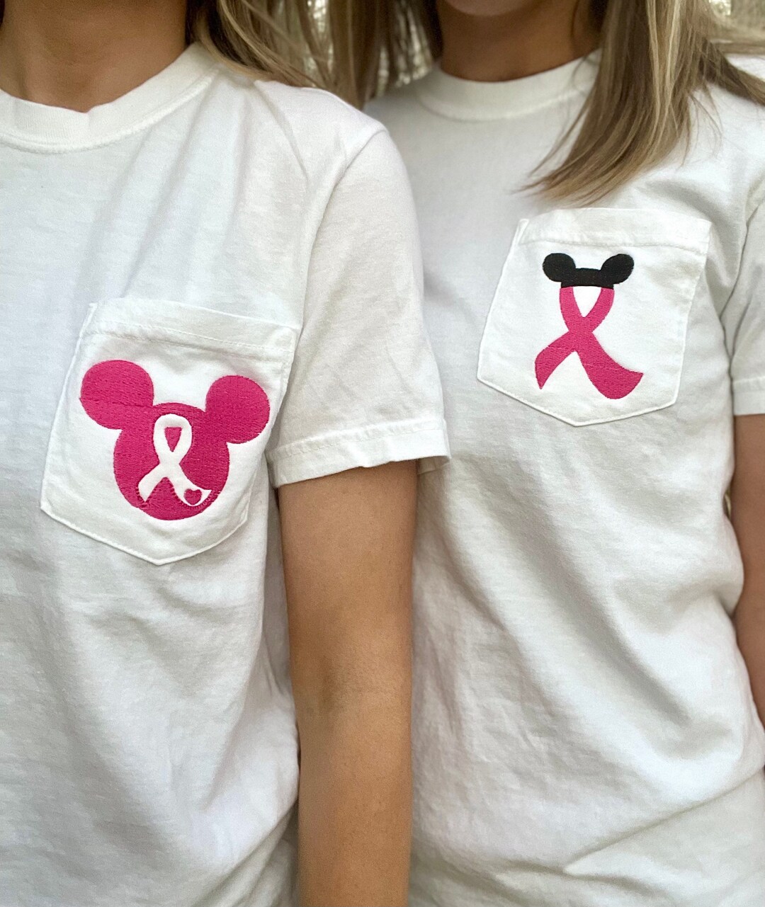 Disney Breast Cancer Ribbon T-shirt SHORT Sleeve Pocket, Mickey Mouse ...