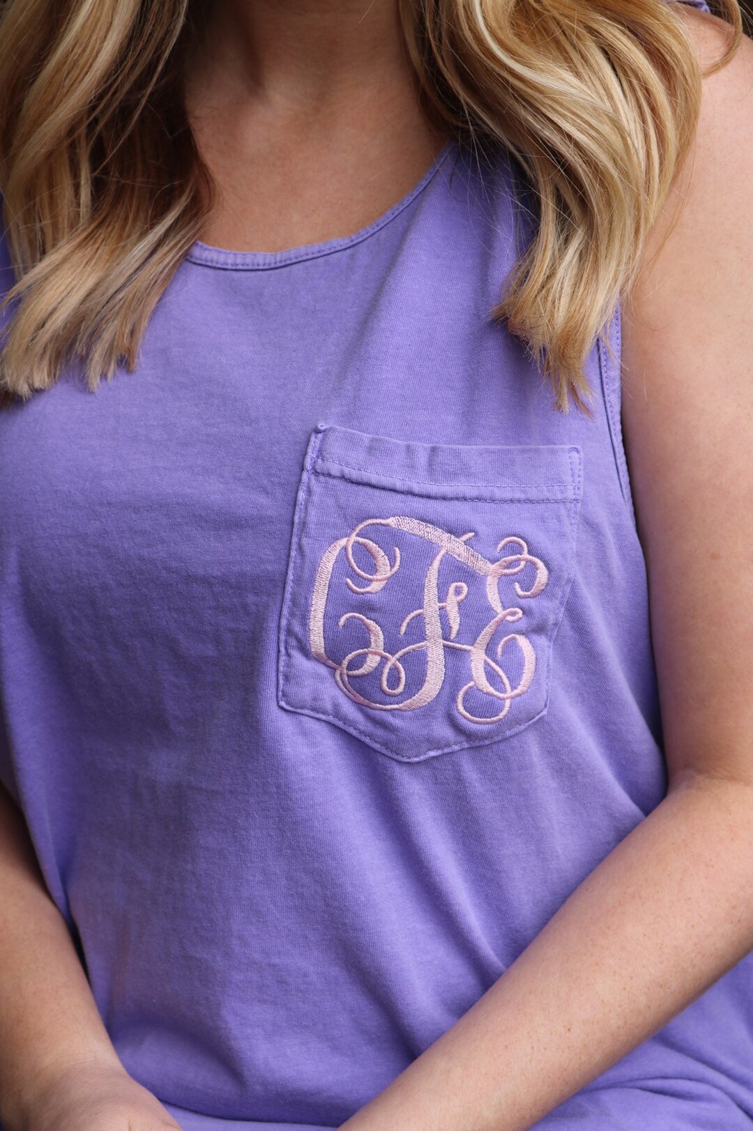 Monogram Comfort Colors Pocket Tank Top Personalized Summer - Etsy