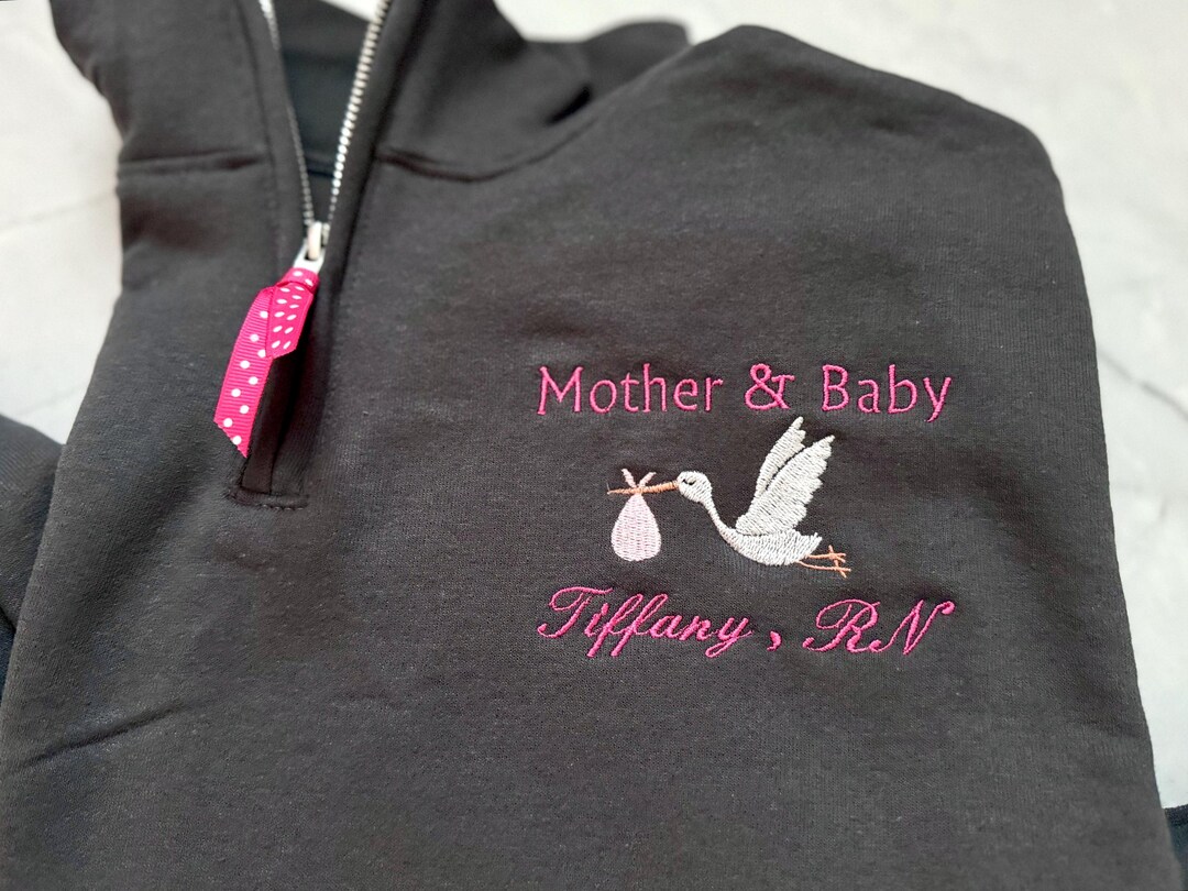 Embroidered Nurse Stork Quarter Zip Sweatshirt: Mother & Baby RN - Etsy