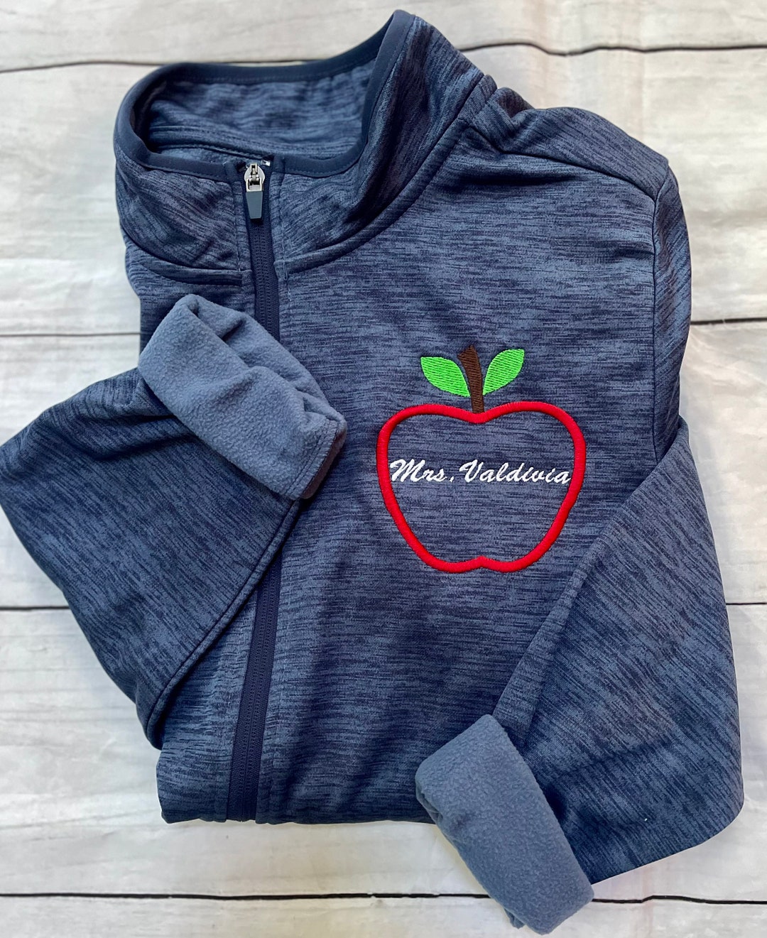 Teacher Apple Monogram Jacket: Women's Full Zip Educator Gift - Etsy
