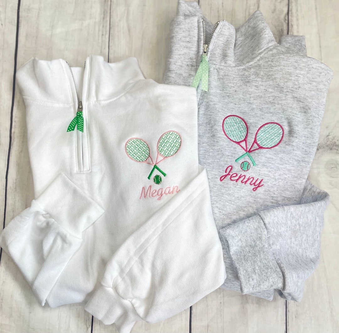 Personalized Tennis Racket Quarter Zip Sweatshirt, Monogram Custom Name ...