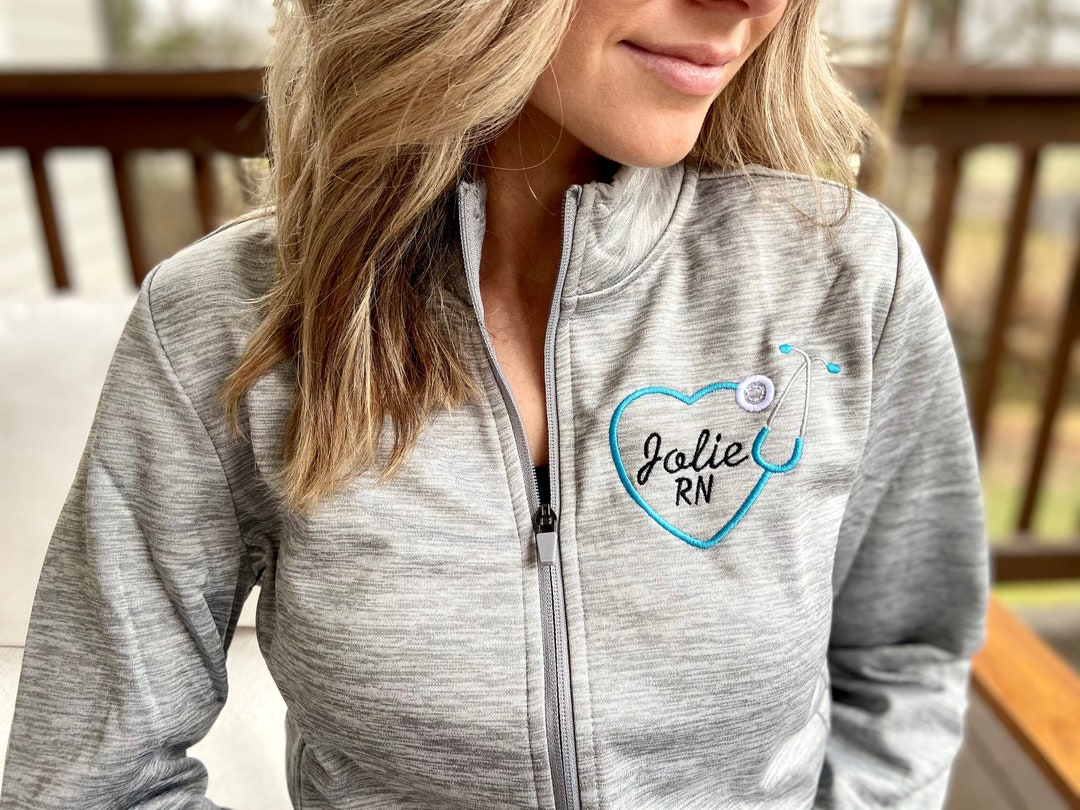 Nurse Name Personalized Jacket, Heart Stethoscope Credentials Full Zip ...