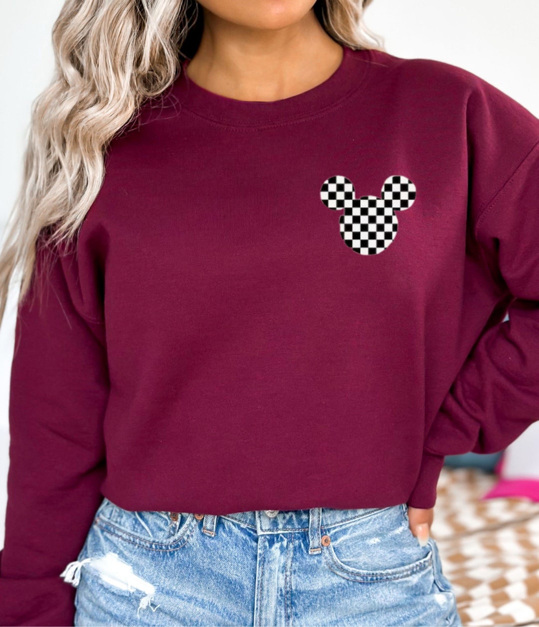 Retro Mickey Mouse Checkered Sweatshirt Vintage Mickey - Etsy