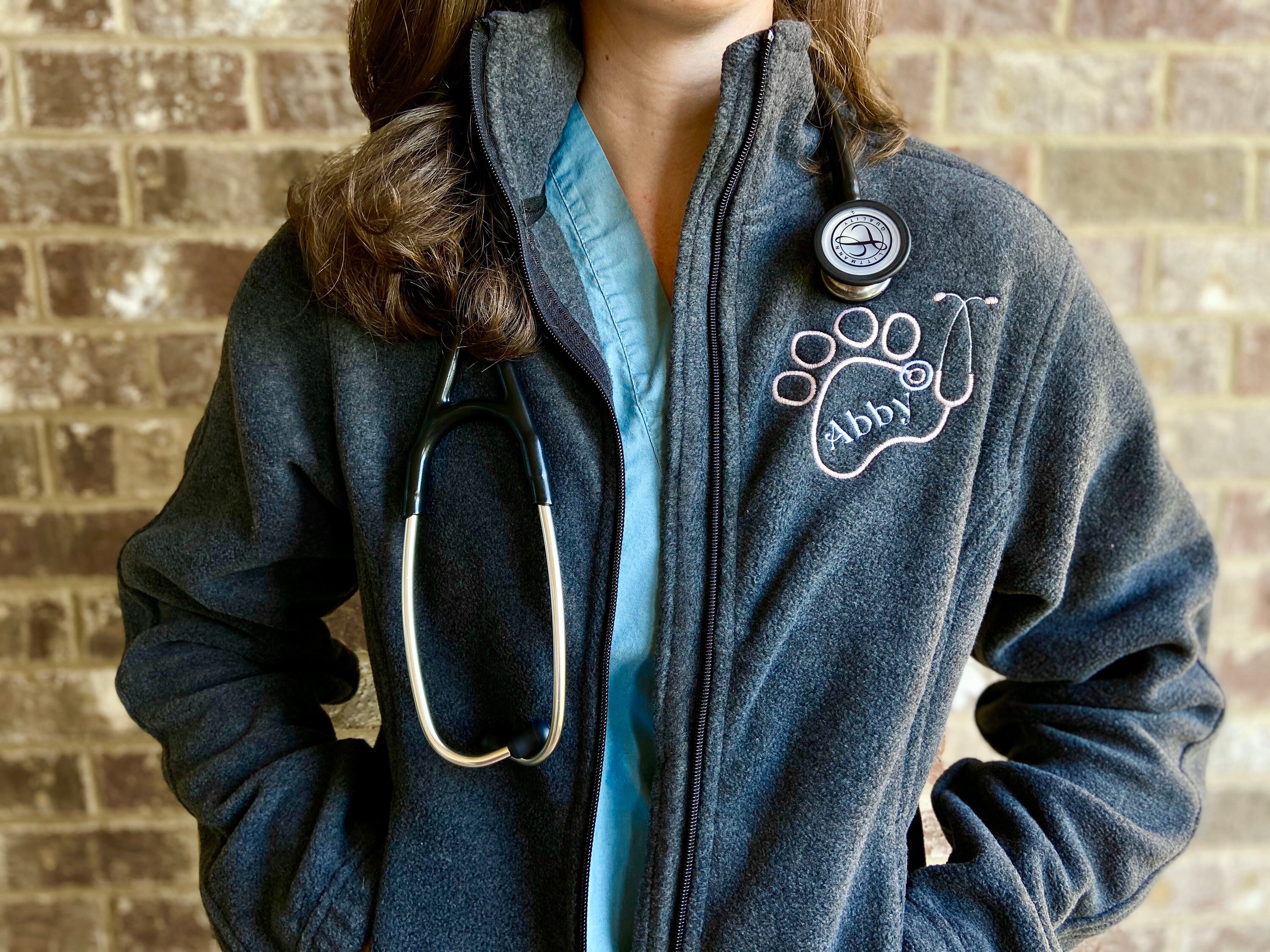 Personalized Name Vet Fleece Jacket with Paw Monogram | Etsy