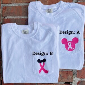 Disney Breast Cancer Ribbon T-shirt SHORT Sleeve Pocket, Mickey Mouse ...