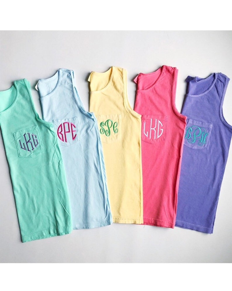 Monogram Comfort Colors Pocket Tank Top Personalized Summer - Etsy