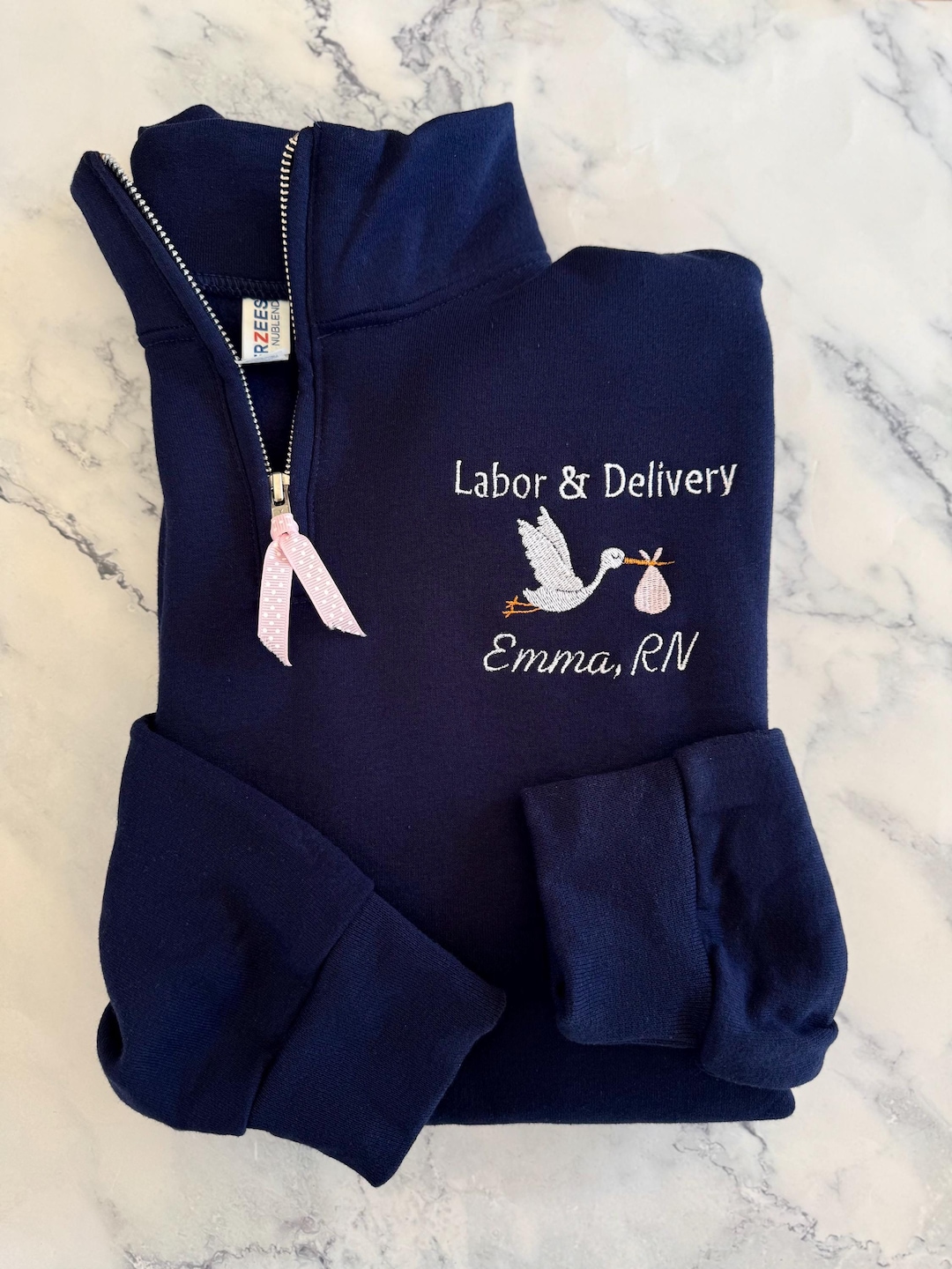Labor and Delivery Nurse Stork Quarter Zip RN Embroidery Sweatshirt ...