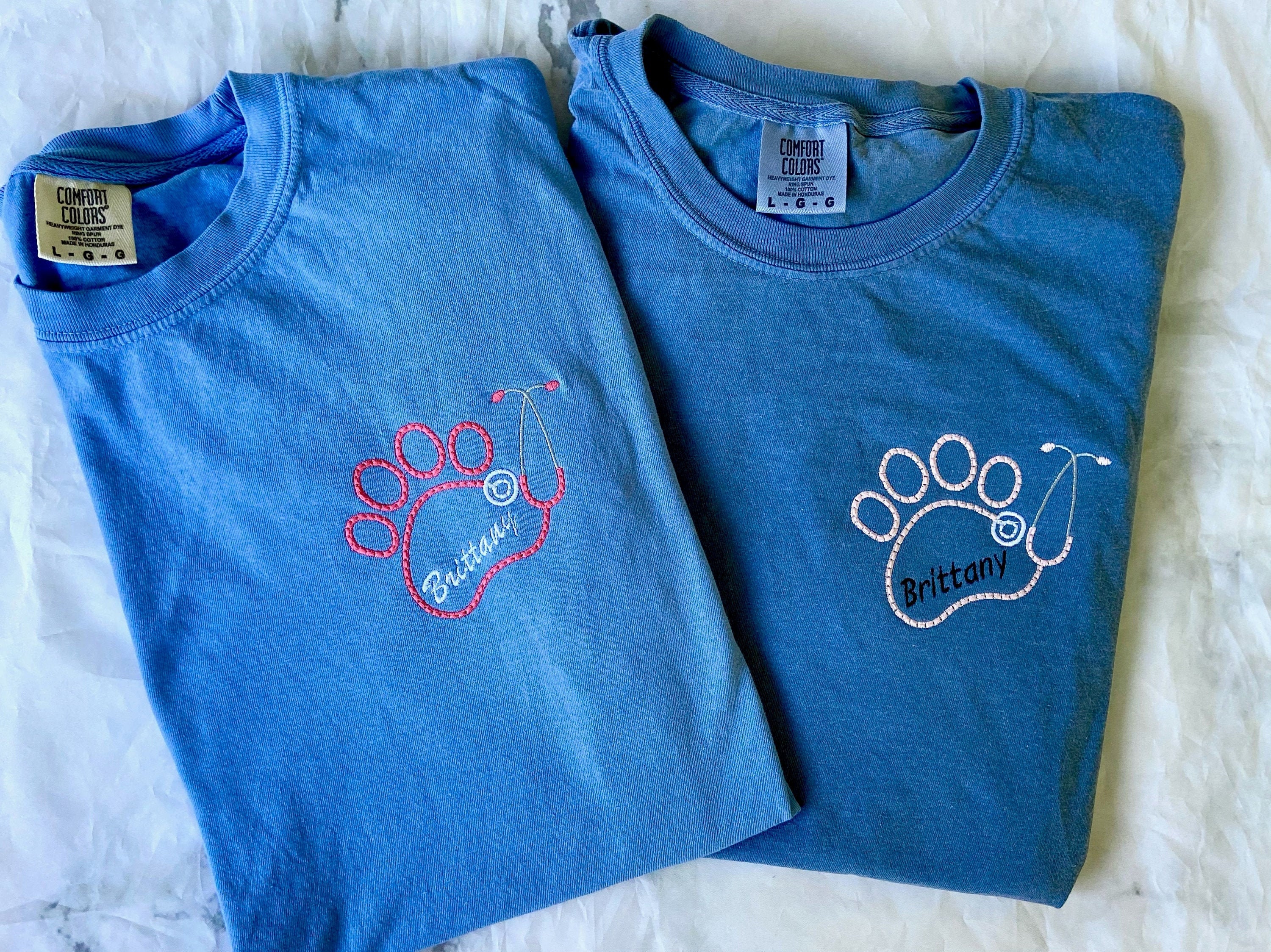 Personalized Name Monogram Paw Print Stethoscope Short Sleeve Shirt ...