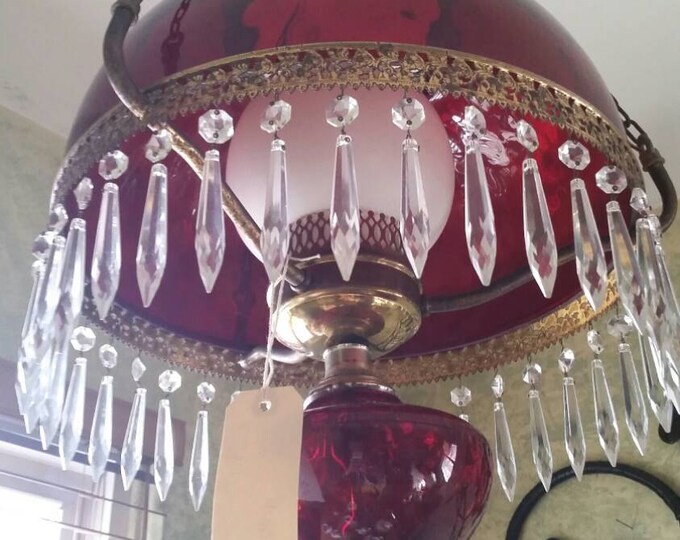 Antique Ruby Red and Crystal Hanging Lamp Circa Early 1900s - Etsy