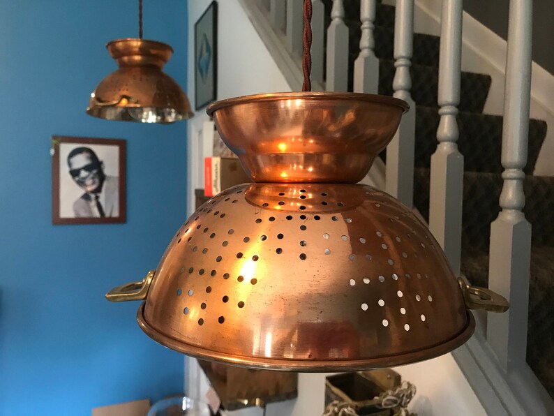 Vintage Copper Brass & Mixed Metal Colander Hanging Lamp 1960s - Etsy