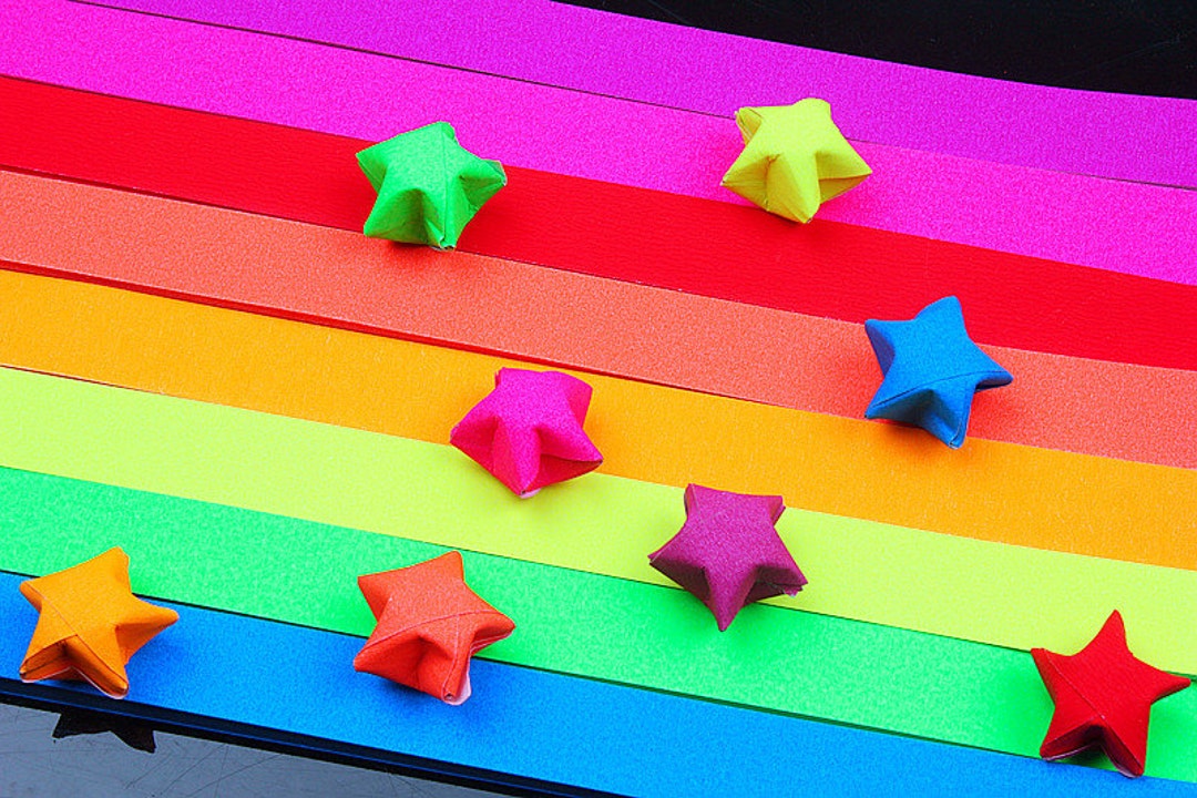 Bright Fluorescence Star Paper Kit Rainbow Color Wishing Star Paper ...