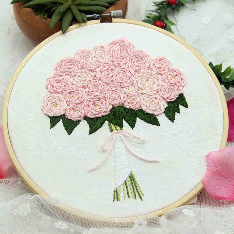 Pink Flower Embroidery Kit Wedding Giftshand Bouquet - Etsy