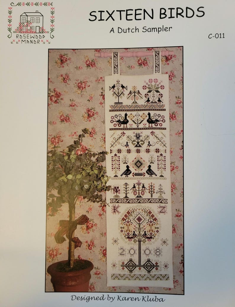 Rosewood Manor Sixteen Birds A Dutch Sampler Cross Stitch Pattern. Good Condition. Free Shipping ...