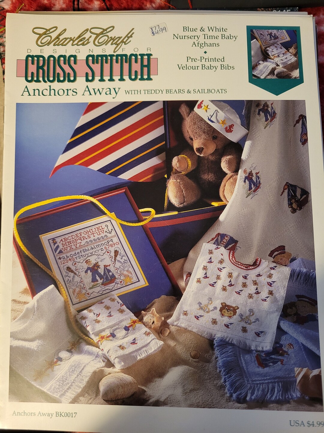 Vintage Charles Craft Anchors Away Teddy Bears and Sailboats. Cross ...