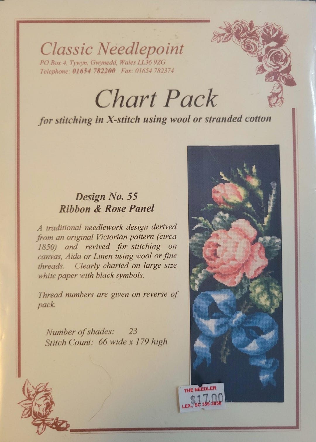 Classic Needlepoint Ribbon & Rose Panel Needlepoint or Cross Stitch ...