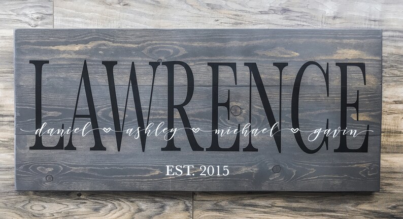 Large Surname Sign With Names and Date - Etsy