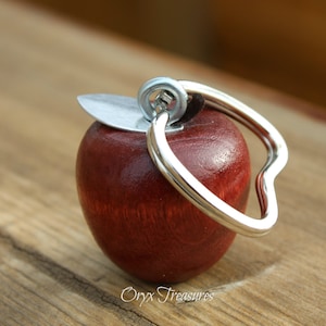 Deep Black Cherry Wooden Apple Keychain | Hand Stamped | Apple Keychain ...