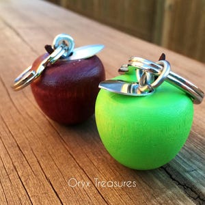 Deep Black Cherry Wooden Apple Keychain | Hand Stamped | Apple Keychain ...