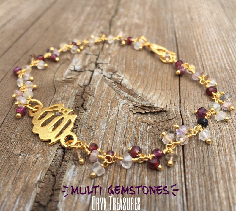 Genuine Tiny Multi Gemstones Nuggets Gold Plated Mashallah - Etsy