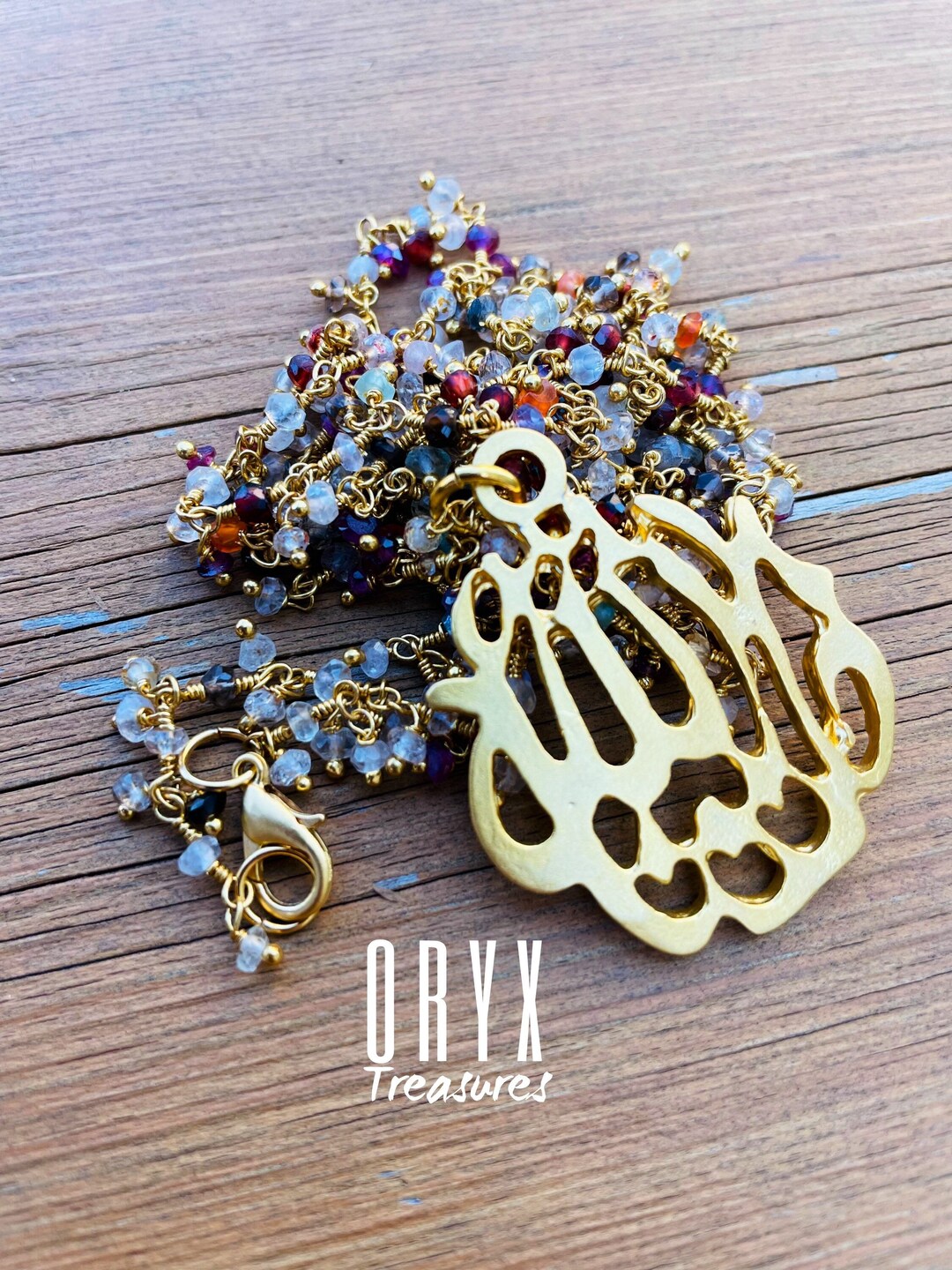 AAA Tiny Multicolor Gemstones Necklace | Mashallah Necklace | 24k Gold ...