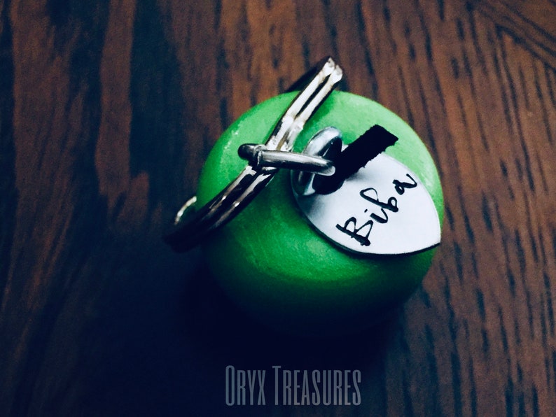 Deep Black Cherry Wooden Apple Keychain | Hand Stamped | Apple Keychain ...