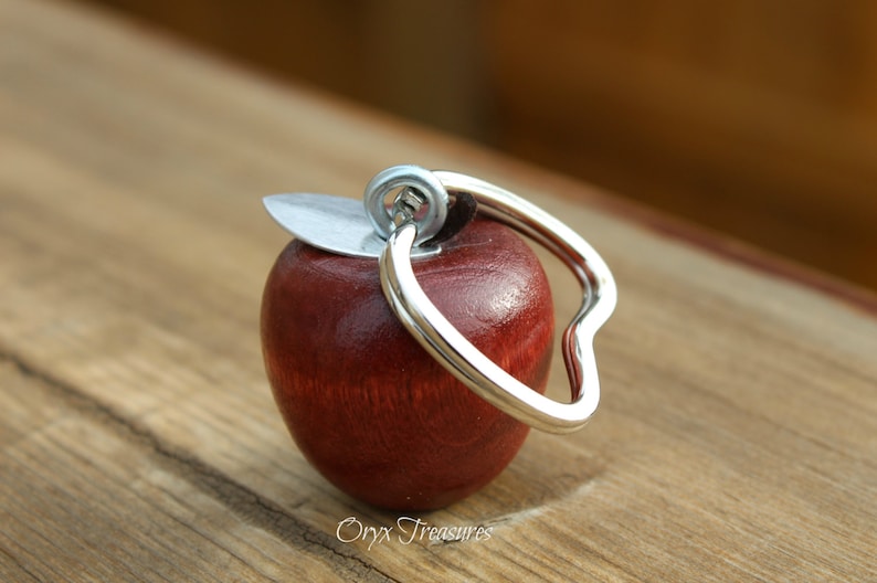 Deep Black Cherry Wooden Apple Keychain | Hand Stamped | Apple Keychain ...