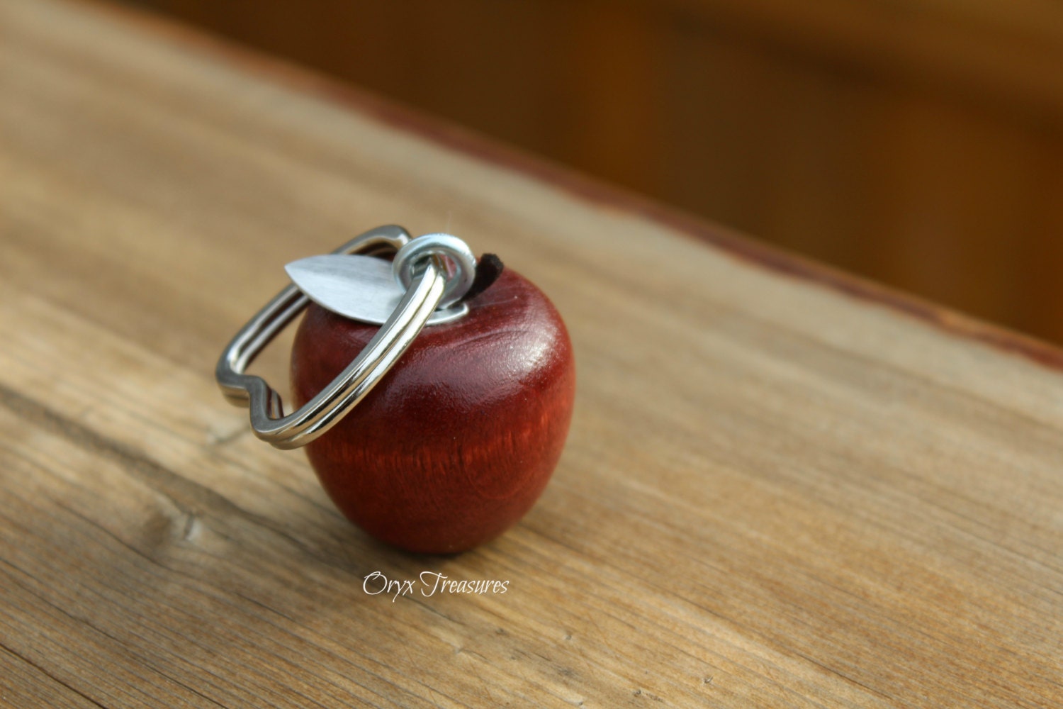 Deep Black Cherry Wooden Apple Keychain | Hand Stamped | Apple Keychain ...