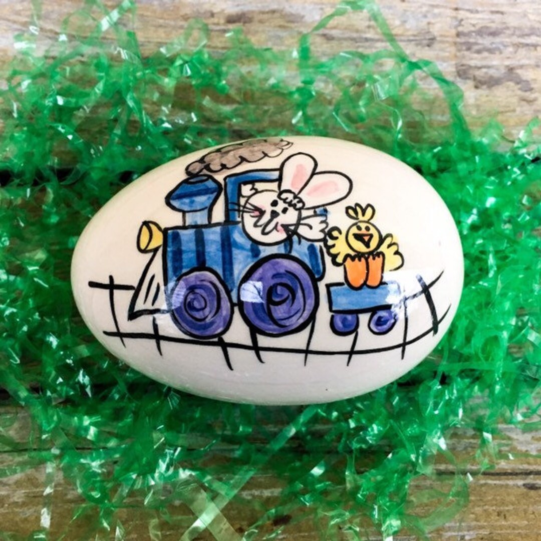 Bunny on Train - Personalized Ceramic Easter Egg - Etsy