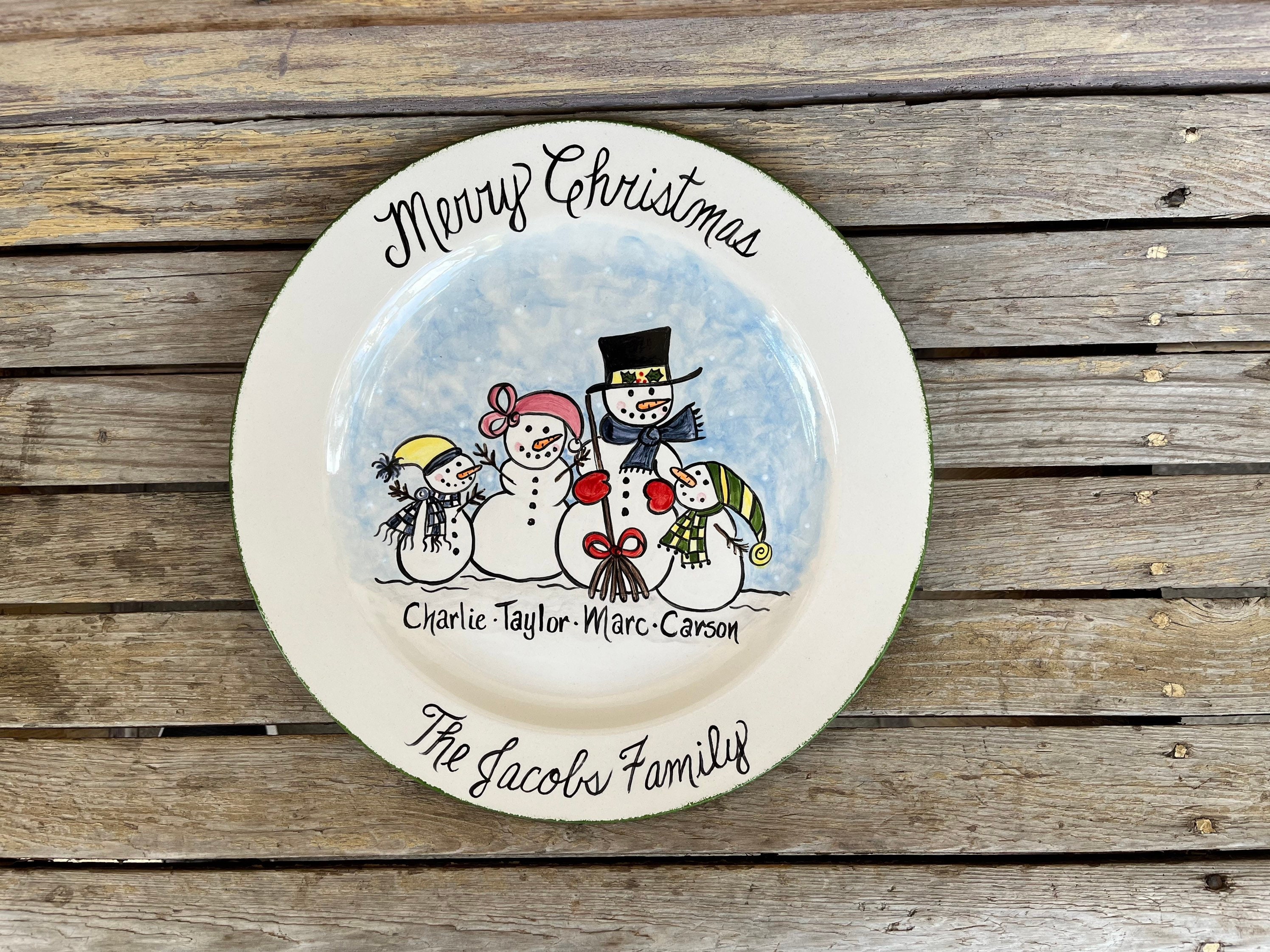 Snowman Family Ceramic Plate With Names - Etsy