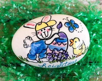 Bunny on Train Personalized Ceramic Easter Egg | Etsy