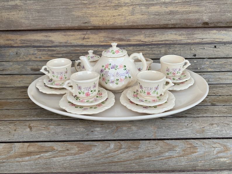 Child's Ceramic Tea Set - 4 Cup With Plates and Saucers - Etsy