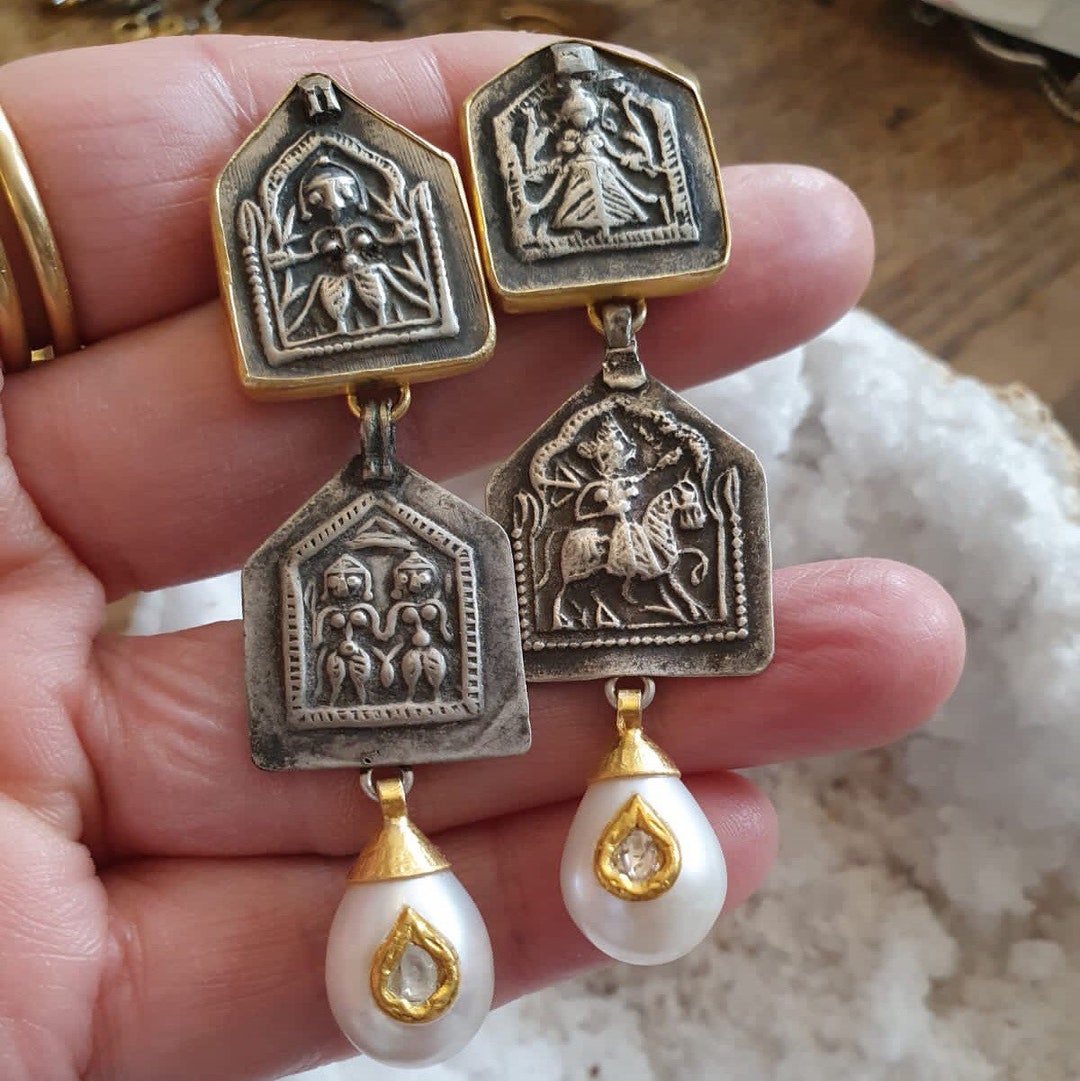 Indian Amulet Long Stud Pearl Earrings Indian Patri Earrings - Etsy