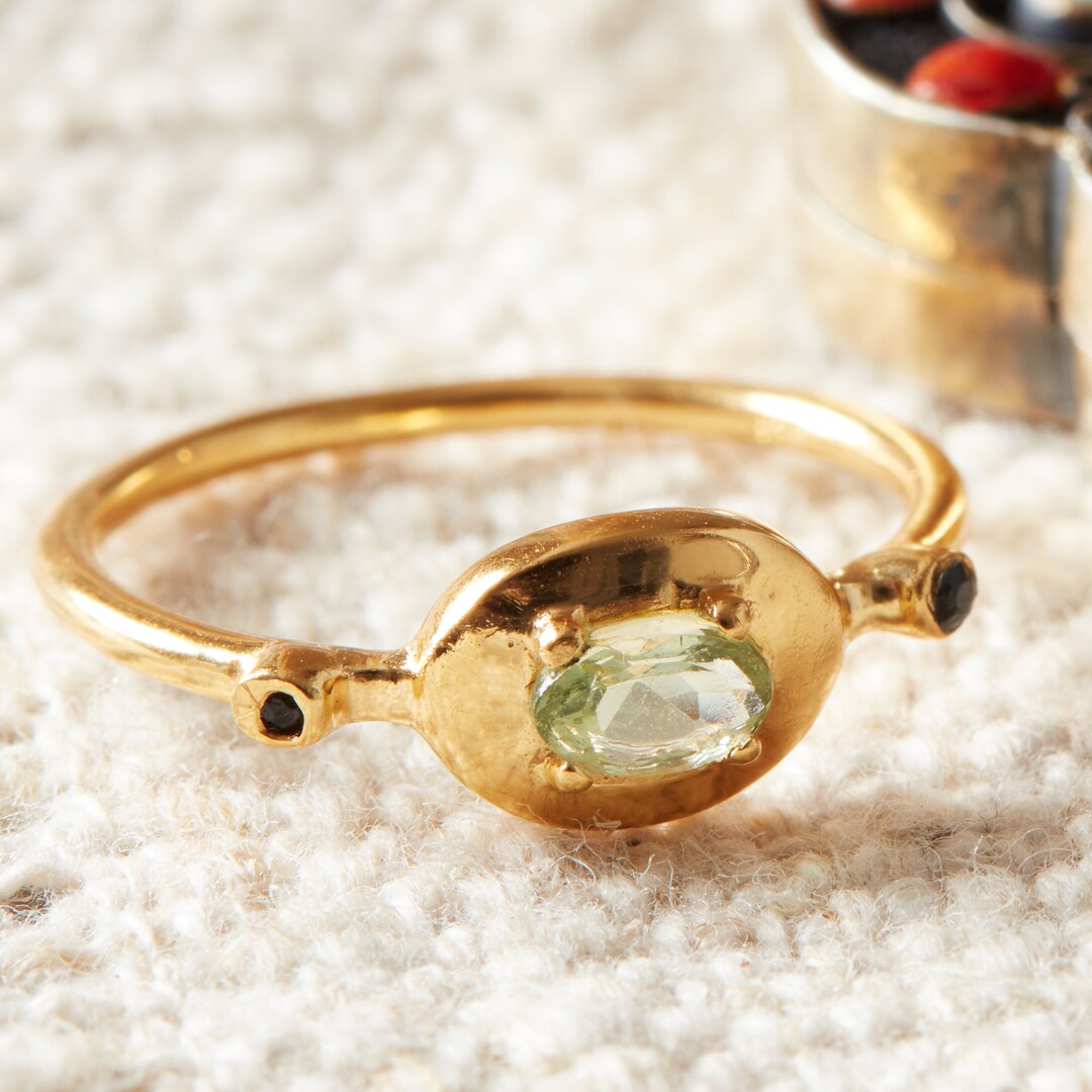 Green Amethyst Solitaire Stacking Ring: 18K Gold & Silver, February ...
