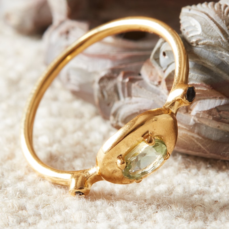 Green Amethyst Solitaire Stacking Ring: 18K Gold & Silver, February ...