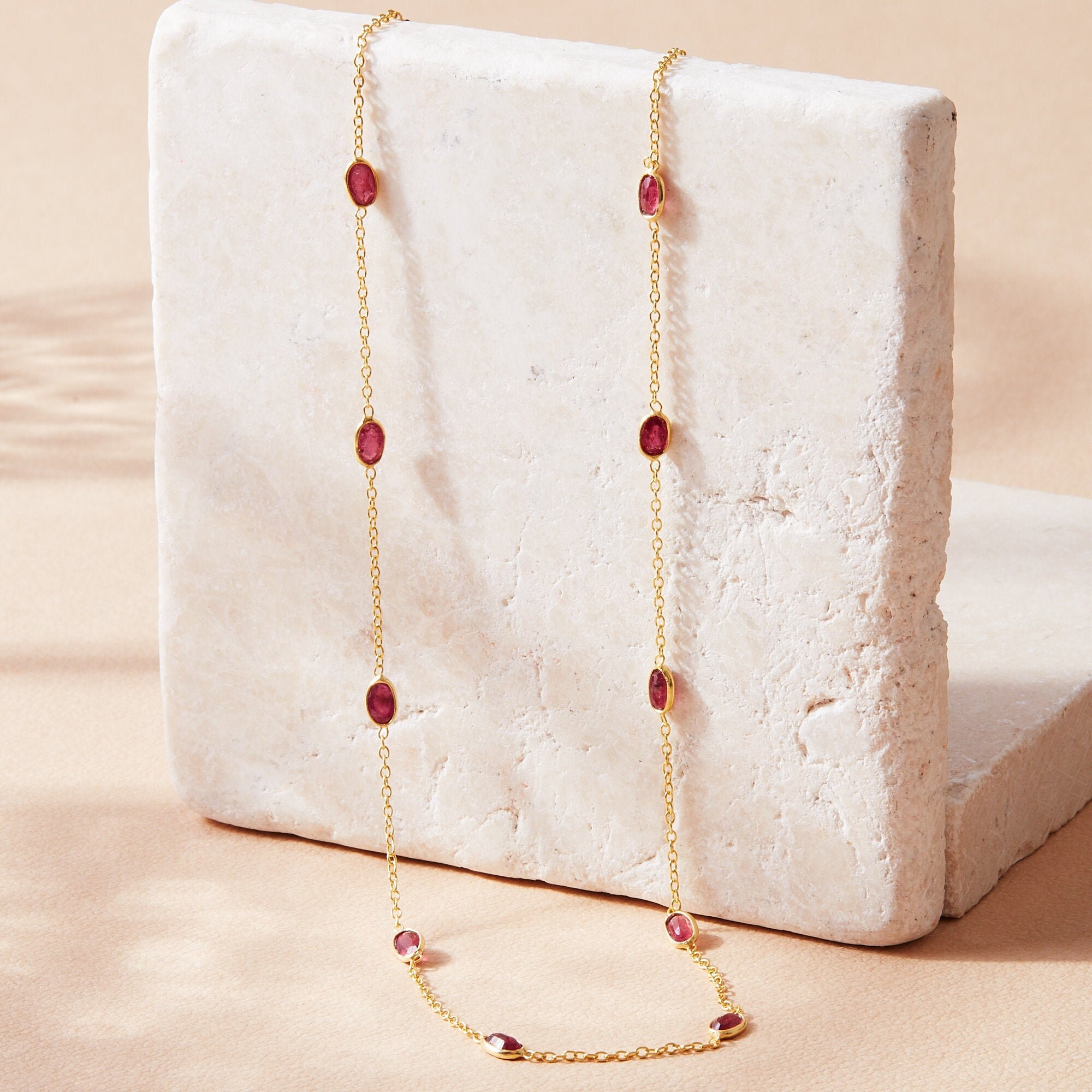 Ruby Gold Chain Necklace Ruby Layering Necklace Collar Style - Etsy