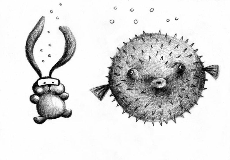 CHILDREN POSTER PUFFER Fish Illustration. Art Print Nursery - Etsy