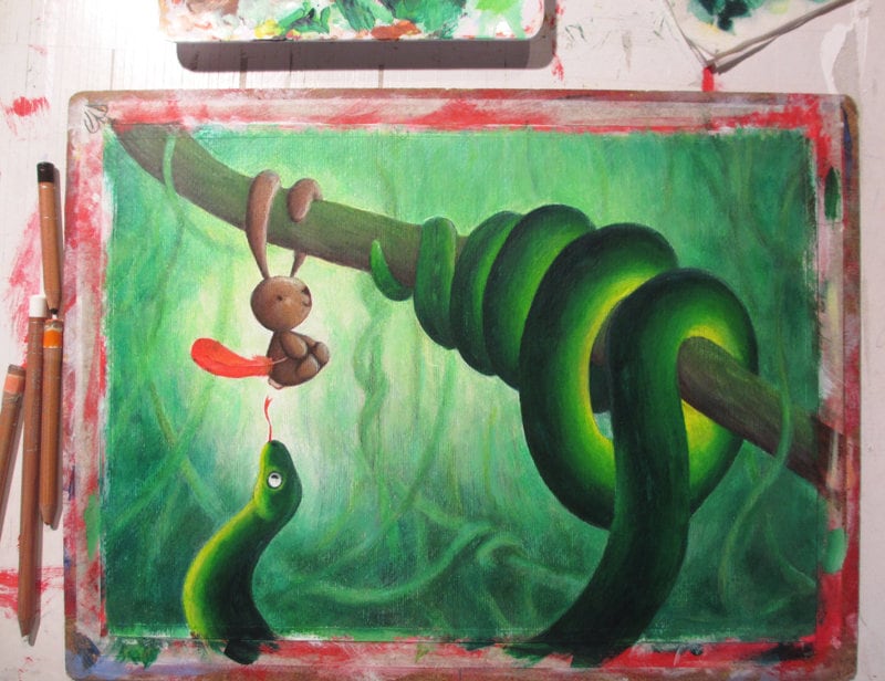 Children Print JUNGLE Green SNAKE Illustration. Bunny Art. | Etsy