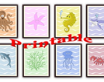 Nautical art Sea life art ocean creatures sea fan octopus | Etsy