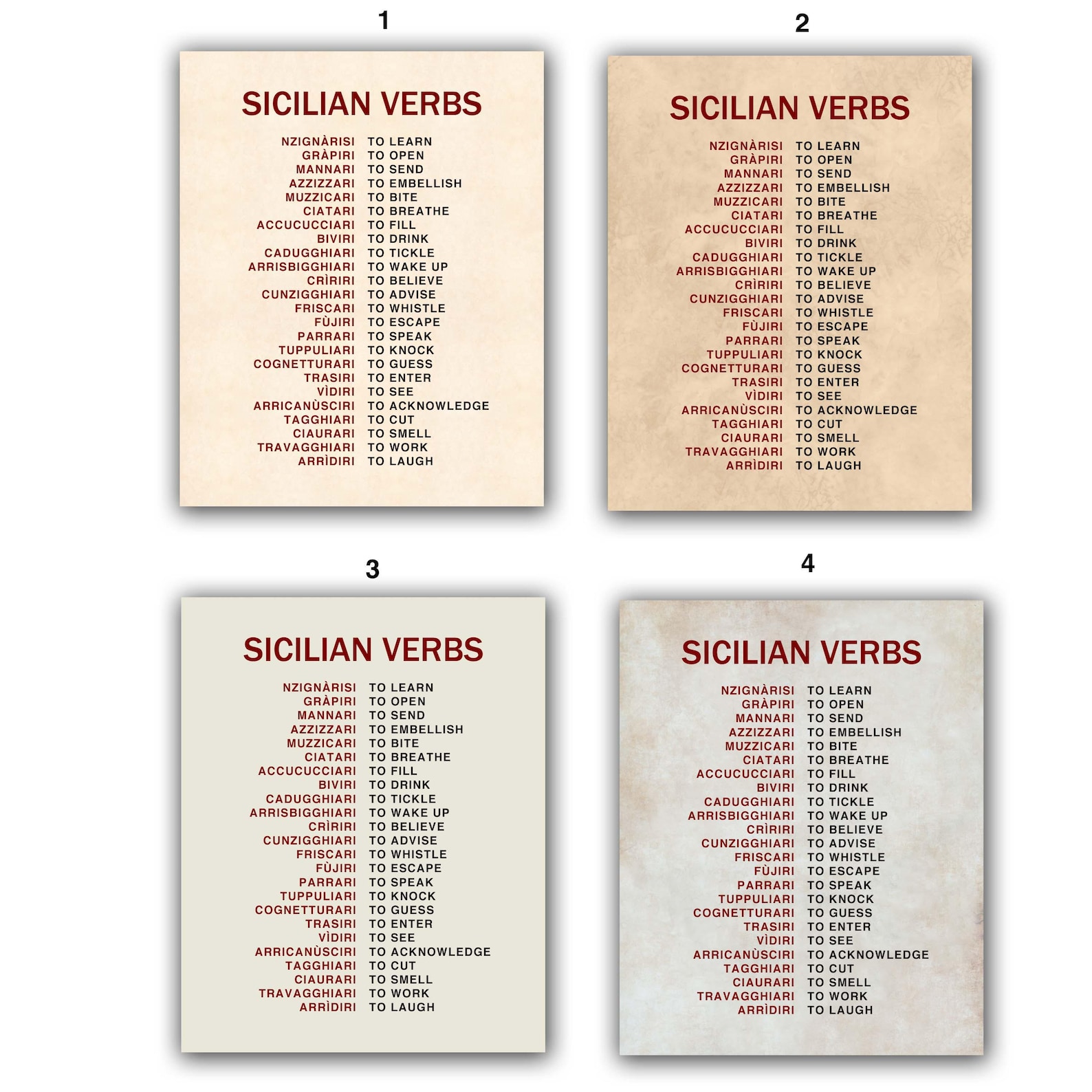 Sicilian Verbs Poster, Sicilian Language Art, Sicily Decor - Etsy