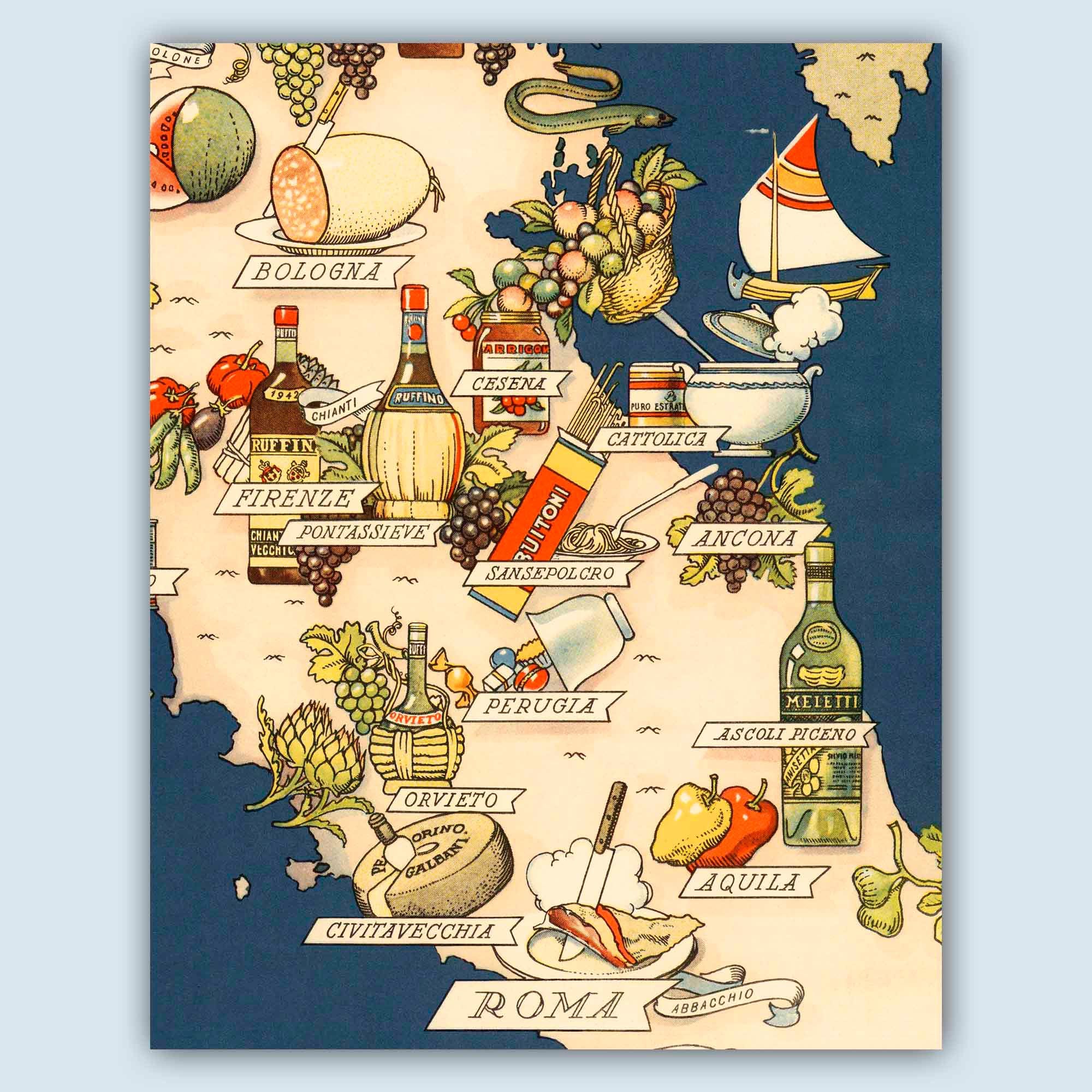 Vintage Gastronomic Map of Italy Poster 1949 Bel Paese Gastronomic Wall ...