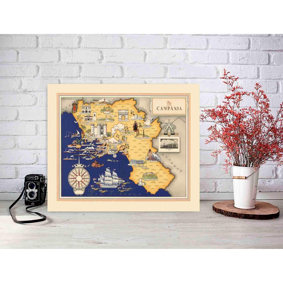 Ancient Map of Campania, Italy, 1939, Campania Vintage Map, Campania ...