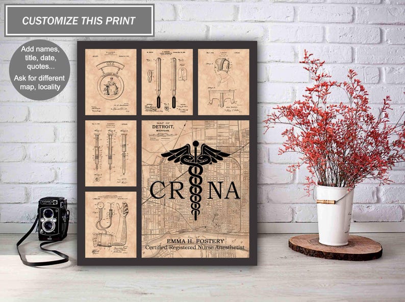 Personalized CRNA Graduation Poster - Vintage Nurse Anesthetist Wall ...